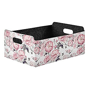 xigua Large Foldable Storage Bins, Felt Storage Basket with Handles, Storage Containers Organizer for Clothes, Toys, Shelves, Closet, Office, Bedroom, The Rosy Wild Rose