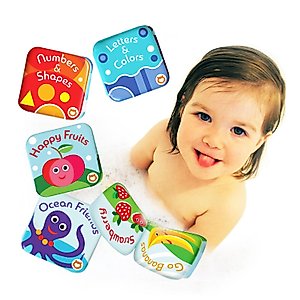 Floating Baby Bath Books Set of 4 - Bath Books for Babies, Infants - Waterproof, Mold-Free Bath Toys for Learning & Early Education (Fruit, Ocean, ABC, Numbers Books)