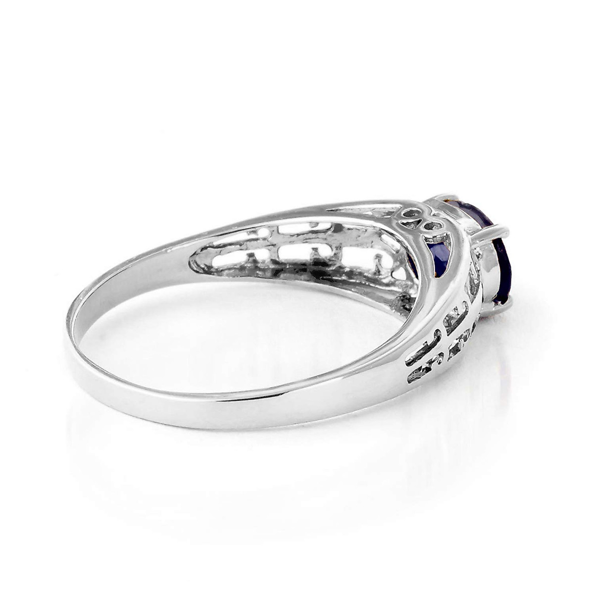Galaxy Gold GG 14k Solid White Gold Filigree Ring with 1.15 Carat (CTW) Natural Blue Sapphire-2394 (5.5)