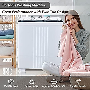 Homguava Portable Washing Machine 20Lbs Capacity Compact Washer and Dryer Combo Twin Tub Laundry Washer(12Lbs) & Spinner(8Lbs) with Built-in Gravity Drain Pump for Apartment,Dorms,RV Camping