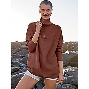 ANRABESS Oversized Sweater for Women Quarter Zip Pullover Casual Long Sleeve Half Zip Collared Lapel V Neck Baggy Slouchy Knitted Tunic Jumper Clothes 2023 Fall 802xiuhong-M Rust