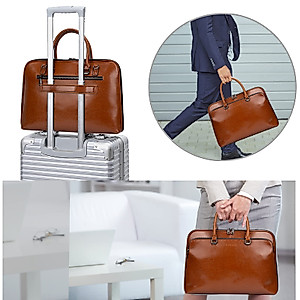 Laptop Messenger briefcase shoulder bag: Genuine Leather men 13 14 inch macbook case women work tote handbag Brown