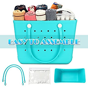 Wasunsen Beach Bag Large Rubber Beach Tote Bag with Holes, Washable Open Tote Handbag for Seaside Boat Pool Picnic 19x9x13 Inch