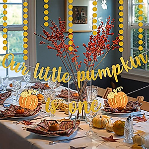 Gold Glitter Our Little Pumpkin Is One Banner Pumpkin One Birthday Banner, Pumpkin First Birthday Banner Our Little Pumpkin Is Turning One Decorations for Fall Little Pumpkin 1st Birthday Decorations