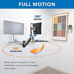 Mount-It! Sit Stand Wall Mount Workstation | Adjustable Height Stand Up Computer Station with Articulating Monitor Mount, Keyboard Tray, & CPU Holder | VESA Mount 75x75 and 100x100 | MI-7905