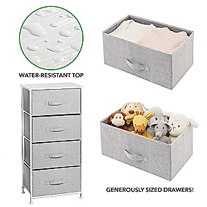 mDesign Tall Dresser Storage Tower Stand with 4 Removable Fabric Drawers - Steel Frame, Wood Top Organizer for Bedroom, Entryway, Closet - Lido Collection - Gray