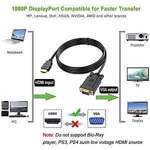 UOOI HDMI to VGA Cable, HDMI to VGA 6FT Cord Male to Male Video Cables Compatible with Raspberry Pi, Roku, Computer, Laptop, PC, Monitor, Projector, HDTV 2-Pack