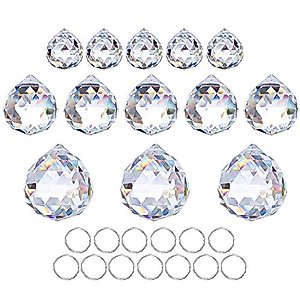 Crystalsuncatcher 20mm/30mm/40mm Clear Crystal Ball Prisms Chandelier Lamp Lighting Drops Hanging Prisms Parts Suncatcher Rainbow Maker Home Decor, Pack of 13