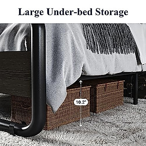Allewie Queen Size Metal Bed Frame with Curved Wood Headboard and Footboard, Heavy Duty Platform Iron Bed with Under-Bed Storage, Noise Free, No Box Spring Needed, Easy Assembly, Black