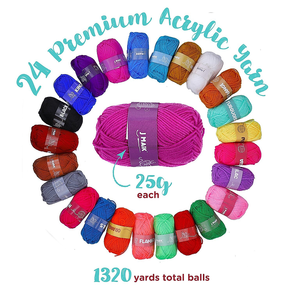 J MARK Crochet Kit for Beginners with Yarn Set, Premium Bundle Includes 1,320 Yards Acrylic Crochet Yarn Balls, Crochet Hooks, Needles, Book, Bags More, Professional Starter Pack for Adults and Kids