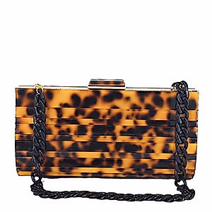 Boutique De FGG Leopard Women Acrylic Clutch Purse Evening Bags Fashion Party Dinner Shoulder Handbags (Medium,Leopard)