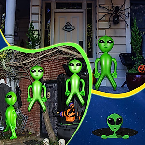35 Inch Halloween Inflatable Alien Green Alien Giant Inflatable Alien Inflate Toy for Birthday Alien Theme Party Decorations(6 Pieces)