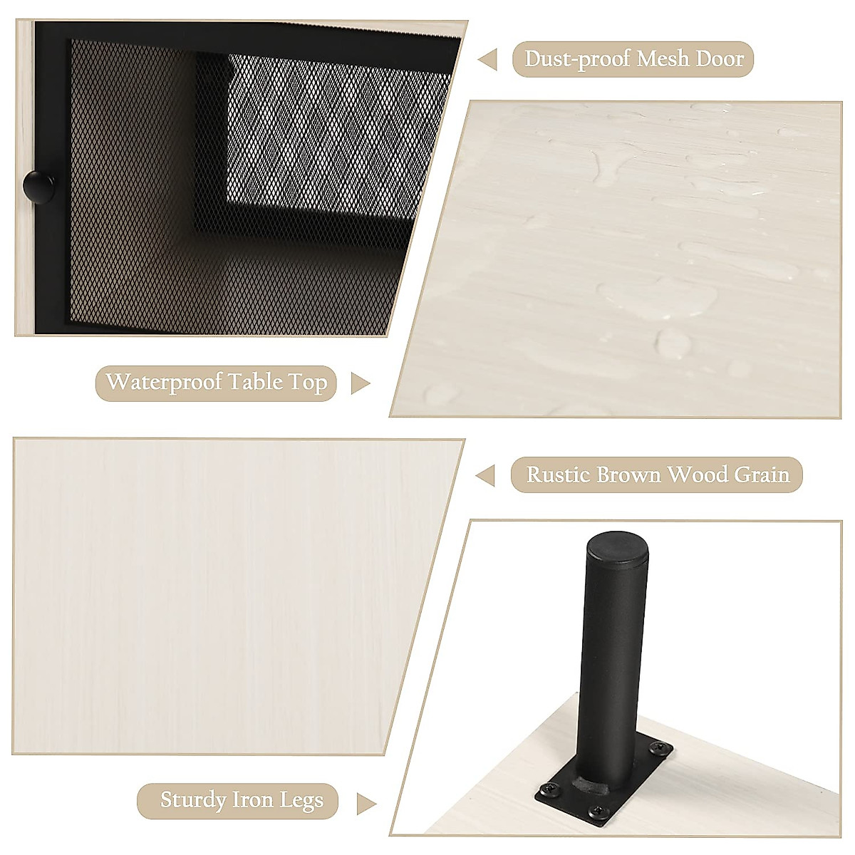 LTMEUTY Coffee Table for Living Room, Mid-Century Modern Coffee Table with Double Mesh Doors & Open Storage Shelves, Wood and Metal Cocktail Table, Accent Furniture, White Wood Grain