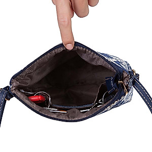 Signare Tapestry Small Crossbody Bag Sling Bag for Women with Navy Blue Sea Shell Design (SLING-SHELL)