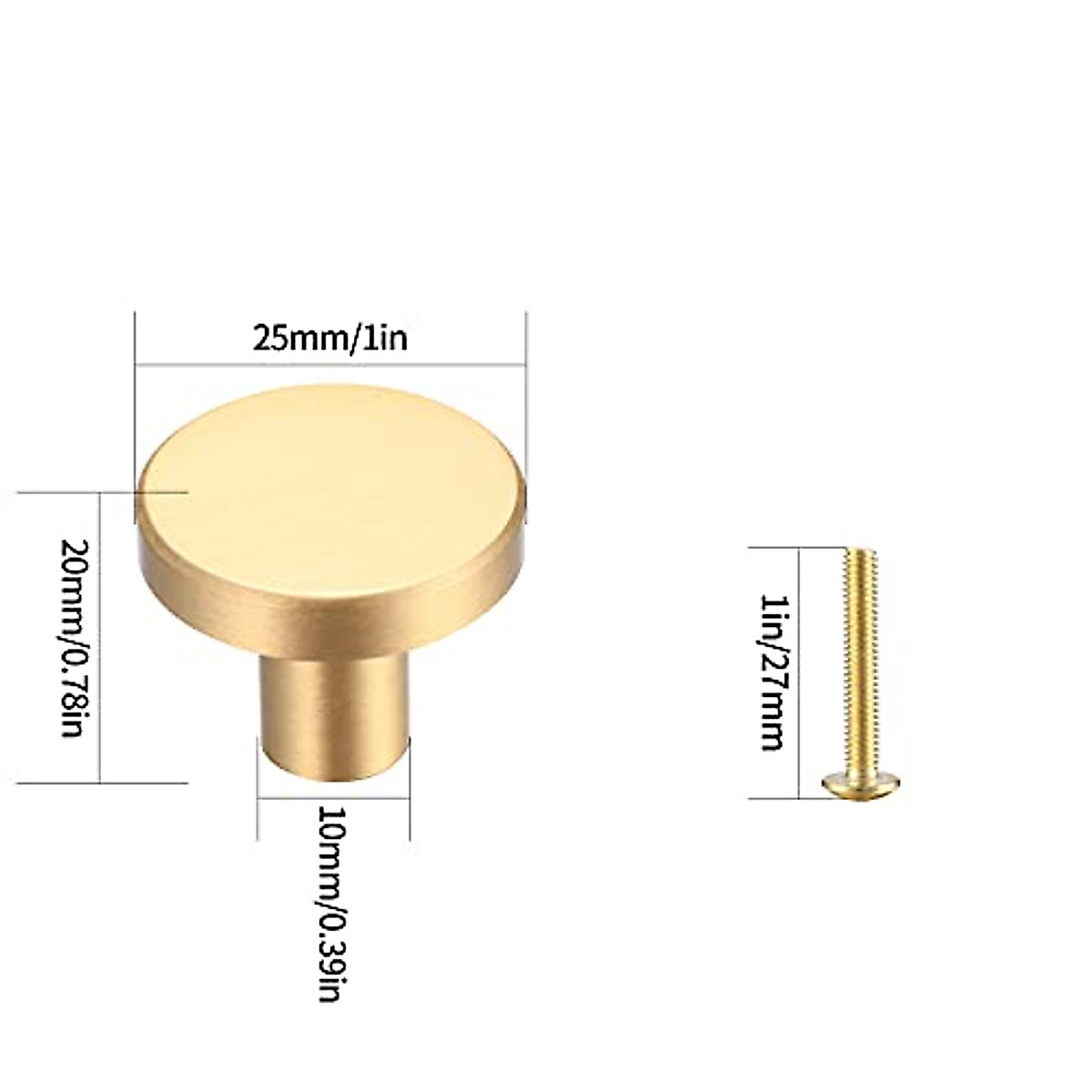 8 Pcs Gold Cabinet Knobs, Brushed Brass Round Kitchen Cabinet Hardware Pulls Knobs Gold for Dresser Drawer Cupboard Closet Furniture Wardrobe Door Knobs Handles, with Screwdriver - 20x25 mm