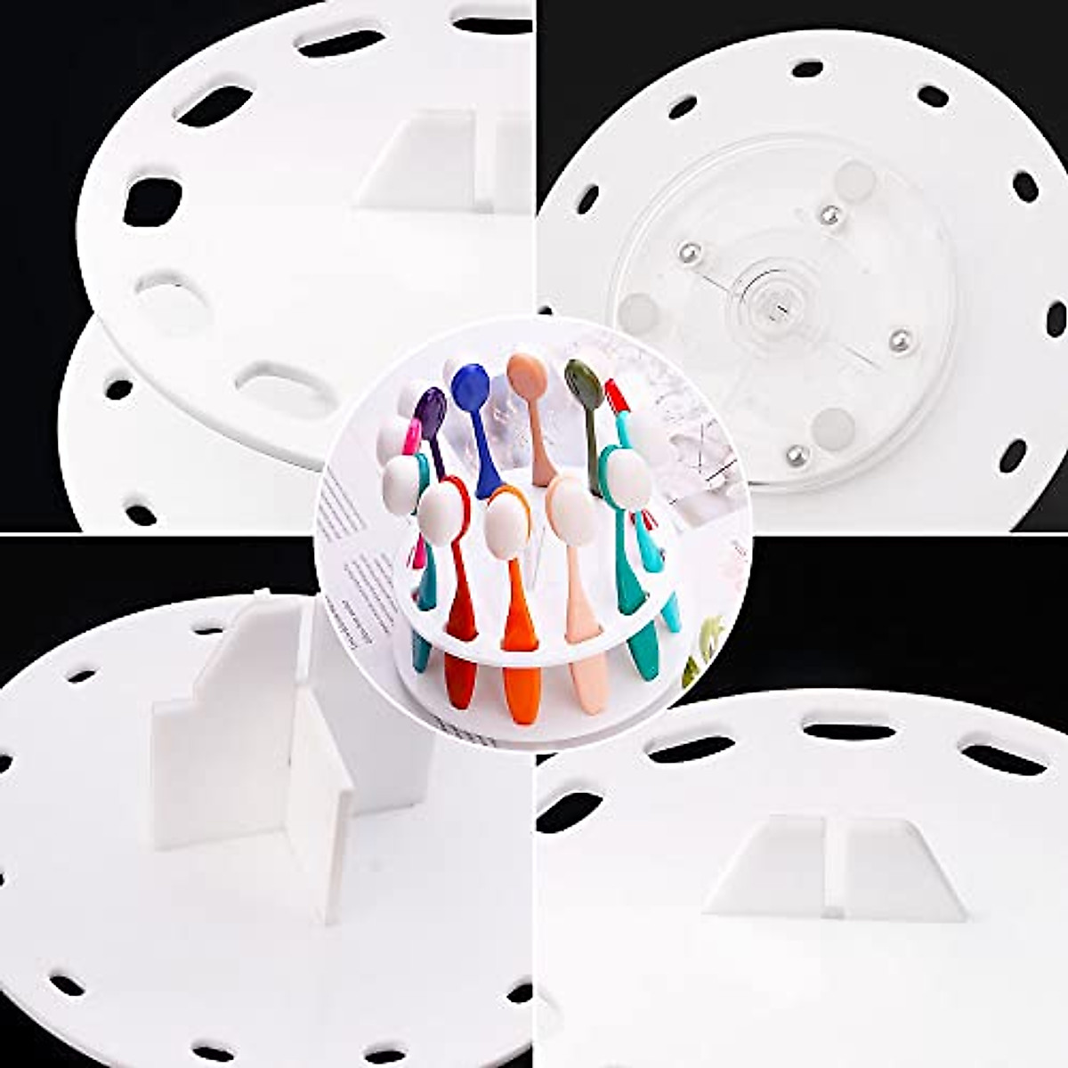 Yoseng 12 Hole Round Shape Drying Rack Storage Display Bracket Shelf Holder,Spinning Storage Caddy for Oval Ink Blending Brushes Blender（White）