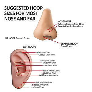 BOGKU 8pcs Titanium Nose Ring Hoops, 20 Gauge Hinged Nose Rings 7mm Septum Clicker, Cartilage Conch Helix Rook Hoop Earrings (20 Gauge 7mm)