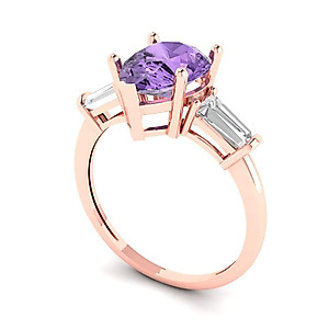 Clara Pucci 2.5 ct Pear Baguette cut 3 stone Solitaire Natural Amethyst Designer Anniversary Bridal Engagement Ring 14k Rose Gold