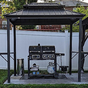 Anraja Grill Gazebo 8x6ft Outdoor BBQ Gazebo Hardtop Canopy Double Roof Aluminum with Shelves Serving Tables for Patio Lawn Deck Backyard and Garden (Grey)