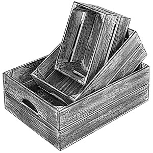 MyGift Country Rustic Gray Washed Wood Storage Decorative Box, Nesting Wooden Crate Box Container, Set of 3