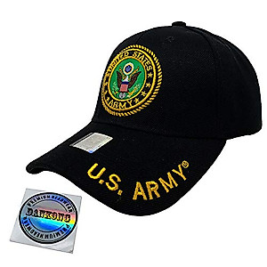 DANKONG Acrylic Military Hat - US Warriors Official Licensed Army Hat 3D Embroidered with Size Adjustable Hoop and Loop Closure for Men and Women - Circle Army Logo with Side Logo - Black