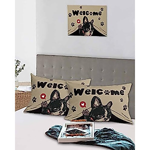 Edwiinsa Funny Cute Love Heart Dog Pillow Covers Standard Size Set of 2 20x26 Bed Pillow, Black Paws Rustic Beige Plush Soft Comfort for Hair/Skin Cooling Pillowcases with Envelop Closure