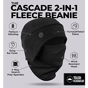 Tough Headwear Skull Cap with Mask Men, Winter Running Gear, Motorcycle Winter Gear, Helmet Liners, Ski Hat, Thermal Beanie