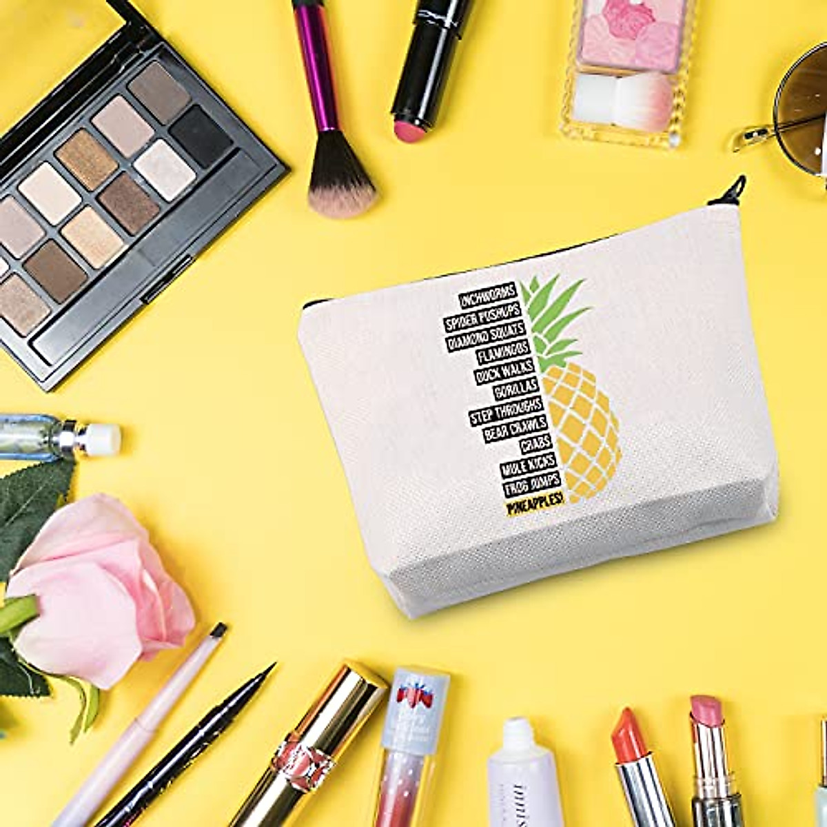 G2TUP Fitness Gym Workout Cosmetics Bag Gym Lover Gift In-chworms Spider Pushups Diamond Squats Makeup Bag Bodybuilding Workout Lover Gift (Inchworm White Bag)