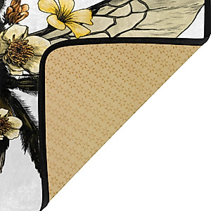 Bees Spring Kitchen Rugs Flowers Summer Bath Mat for Bathroom Absorbent Non Skid Washable Standing Floor Desk Mat Runner Carpet for Home Office Hallway Sink Stove Laundry 39X20 inches