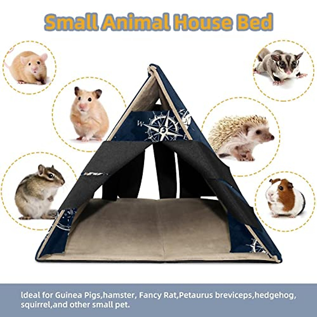 enheng Small Pet Hideout Nautical Sailing Ship Navigational Compass Wheel Octopus Lobster Swordfish Hamster House Guinea Pig Playhouse for Dwarf Rabbits Hedgehogs Chinchillas