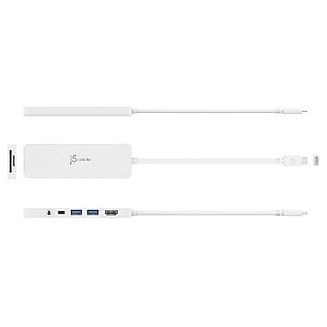 j5create USB-C Mini Hub - 4K HDMI, 2 x USB 3.1 5Gbps, microSD & SD Card Reader, 3.5mm Audio Jack, 60W PD Pass-Through Charging (JCD373)
