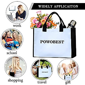 POWOBEST Canvas Beach Bag，Laptop Womens Tote Bags, 15.6 inch Business Computer Work Bags Waterproof Handbag for Travel, Office, School, Beach Gift Tote Bag
