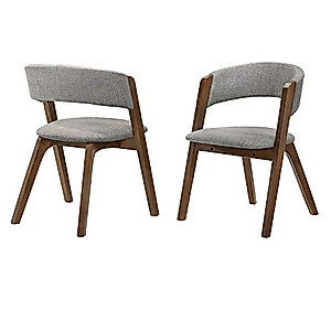 Armen Living Rowan Mid-Century Modern Accent Dining Chair Finish Fabric-Set of 2, 21" Wide, Walnut/Grey