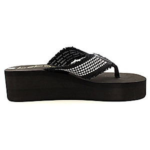 Bobee Women's 2" Platform Beach Thong Sandal Thick Strap Flip Flop Black 8