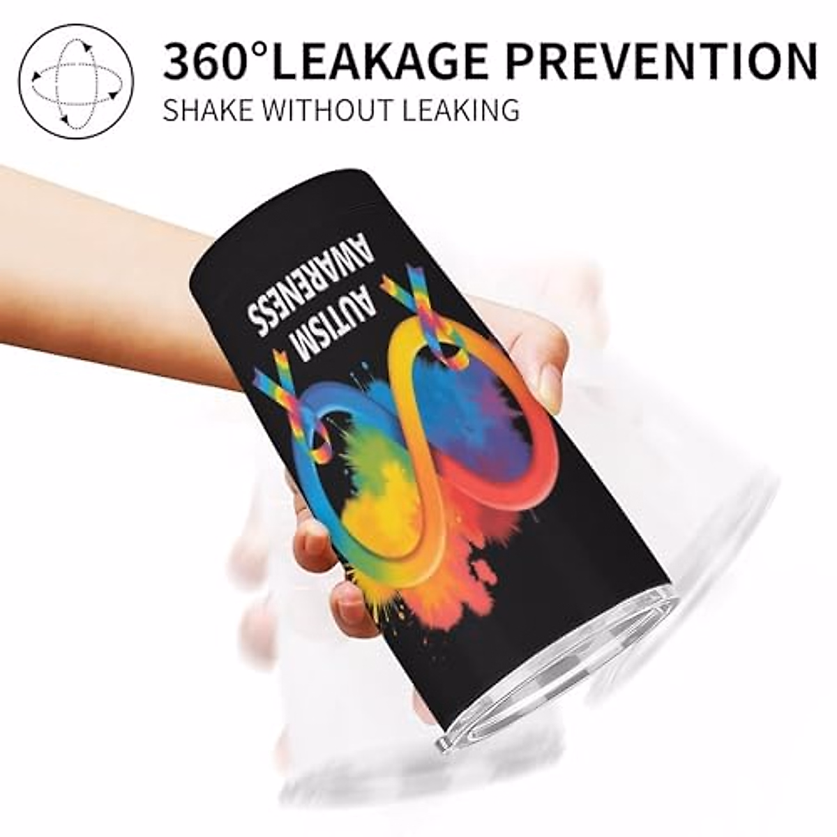 Autism Awareness Infinity Ribbon 20 OZ Stainless Steel Tumbler Travel Car Coffee Mug with Straw Lid Cleaning Brush Coffee Tumbler Mug for Women Men