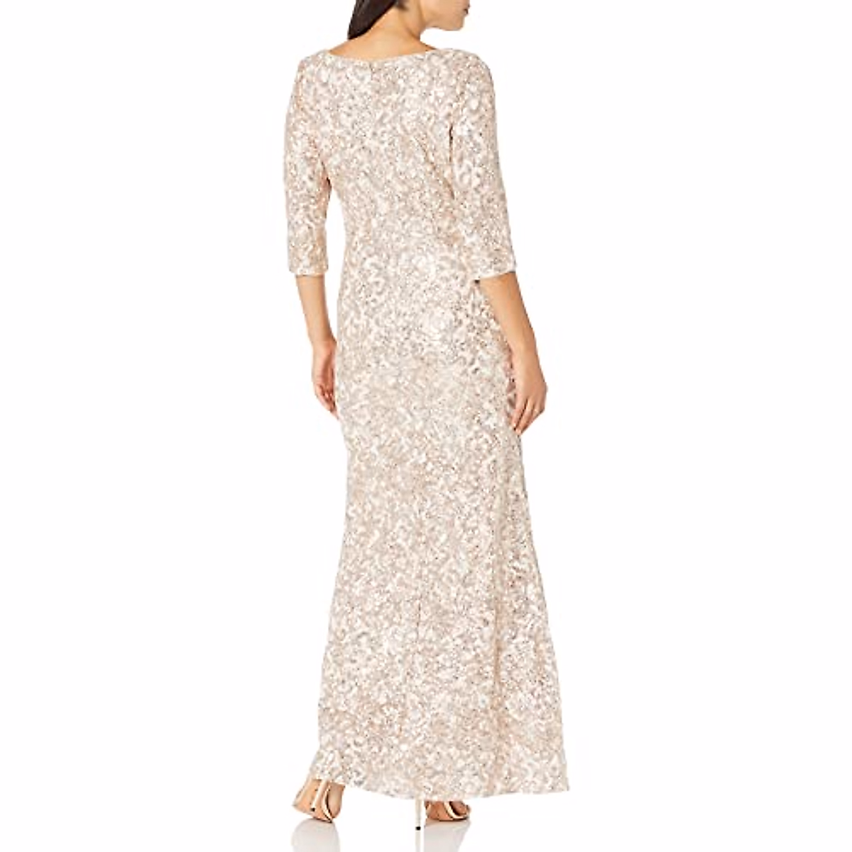 Alex Evenings Women's Long Sequin Dresses with ¾ Sleeves, Champagne Ivory, 12
