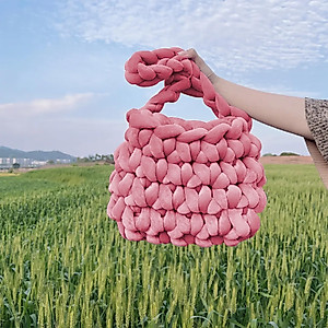 Super Soft Velvet Bulky Tube Yarn for Hand Knitting Blanket for Braided Knot, Giant Arm Knitting Yarn for Knitting Throw Rugs Pillow(Dark Pink 0.55lb)