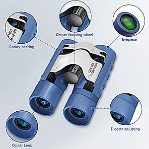 OuYteu Binoculars 122x1000 Compact with Clear Low Light Vision, Large Eyepiece Waterproof Binocular for Adults Kids, High Power Easy Focus Bird Watching, Hunting, Travel, Sightseeing, Blue