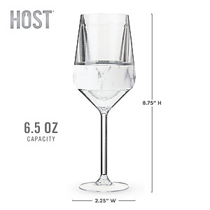 Host Wine Freeze Double-Walled Stemmed Wine Glasses Freezer Cooling Cups with Active Cooling Gel and Insulated Silicone Grip, 6.5 Oz Plastic Tumblers, Marble, Set of 2