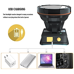 ODEAR Super Bright Headlamp Rechargeable LED Spotlight with Battery Powered Headlight for Garden Outdoor Camping Fishing (Large)