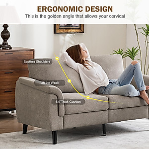 CDCASA Loveseat Sofa, Linen Fabric Mid Century Modern Love Seats Couches, Upholstered 2-Seater Sectional Sofa Small Couch w/Wood Legs for Living Room, Bedroom, Small Space, 1PCS, Light Brown