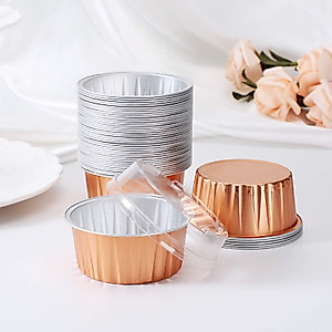 EUSOAR Disposable Baking Cups, 5oz 50pcs Foil Ramekins Cupcake Liners, Aluminum Foil Muffin Liners Cups with Lids, Disposable Aluminum Foil Cupcake Holders Cases Boxes Pans with Lids