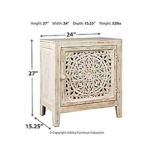 Signature Design by Ashley Fossil Ridge Boho Accent Cabinet or End Table, Vintage White