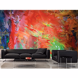 13.5-Feet Wide by 9-Feet high. Prepasted Robust Wallpaper Mural from The Firebird Original Abstract Painting by Irene Miller. Our murals are Easy to Install Remove and Reuse if U do as in Our Video.