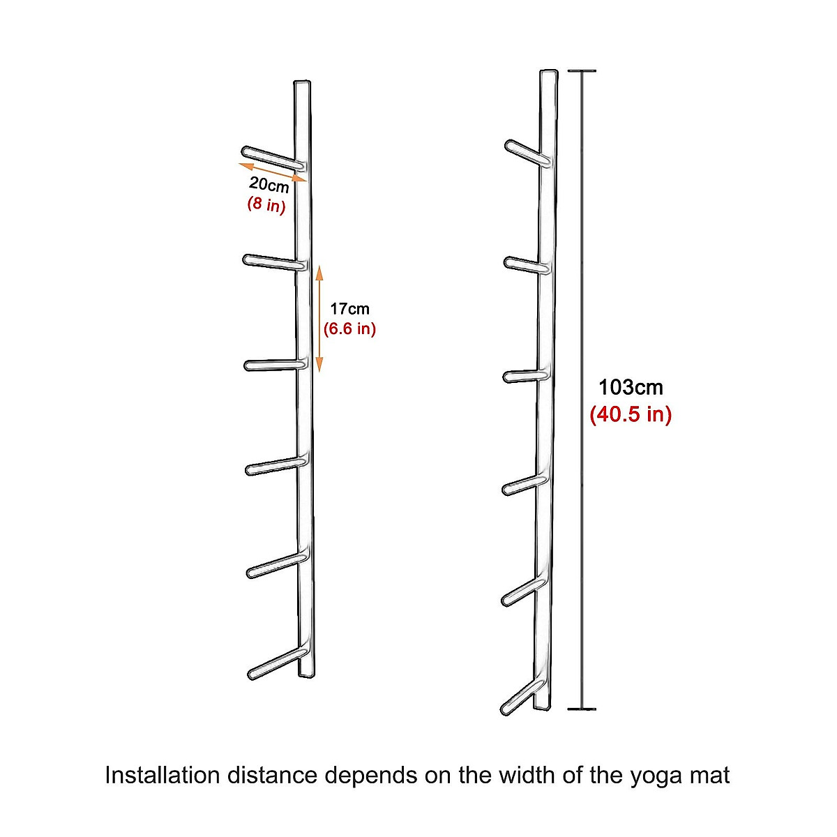 DACUN Safety Certification Yoga Mat Wall Rack and Foam Roller Storage, 6-Tiers Wrought Iron Exercise Mats for Home Gyms & Studio, Up to 6 Inch Diameter (Color : White) (Color : Black)