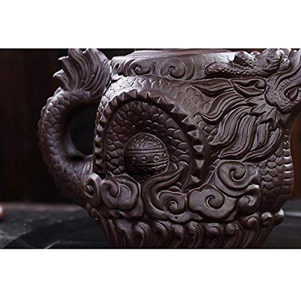 Authentic Yixing Teapot Dragon and Phoenix Tea Pot Big Capacity Purple Clay Tea Set Kettle Kung Fu Teapot (Black)