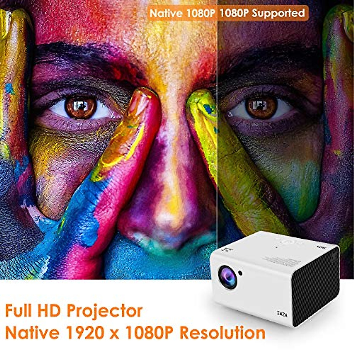 Portable Projector,SWZA Native 1080P Projector for Home Theater/Outdoor Movie,Video Projector Compatible TV Stick,HDMI,USB,Smartphone[100''Screen Included]