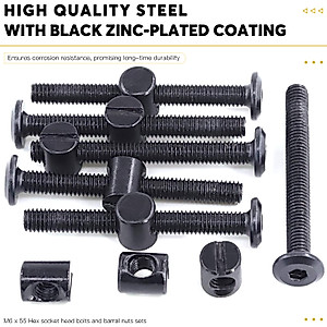 Mardatt M6 x 55mm 24PCS (12 Sets) Black Zinc Plated Hex Socket Cap Bolts Crib Bolts and Barrel Nuts Cross Dowel Replacement for Crib Cots Beds Chair Table Desk Furniture