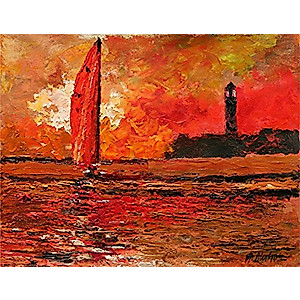 SOLD Crimson Sundown, Seascape Sunset Painting By Internationally Renown Painter Andre Dluhos