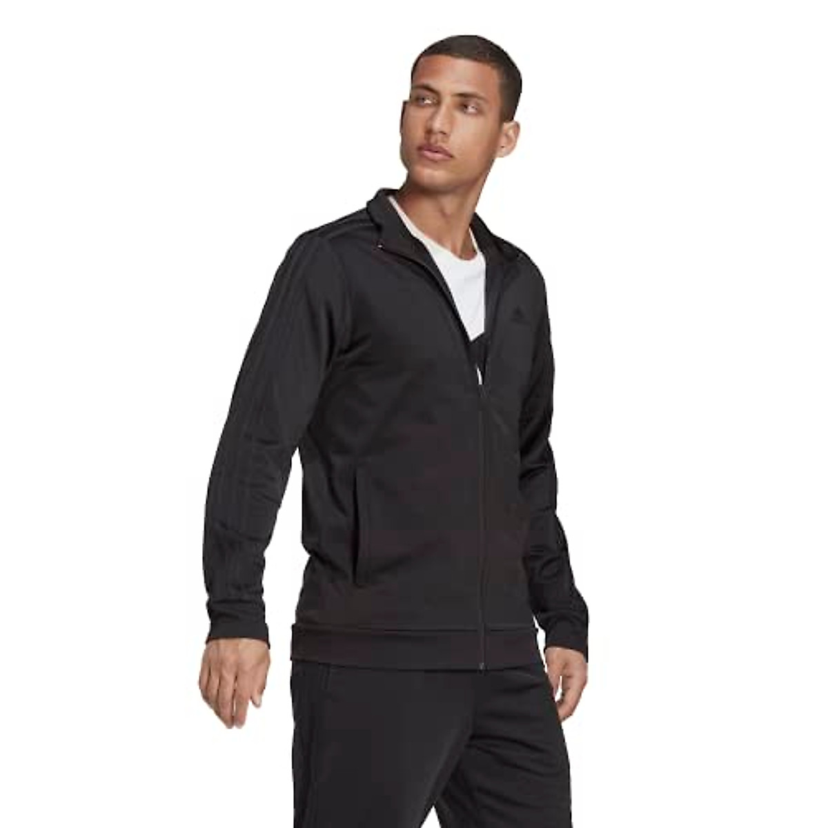 adidas Men's Warm-up Tricot Regular 3-stripes Track Jacket Black/Black Medium